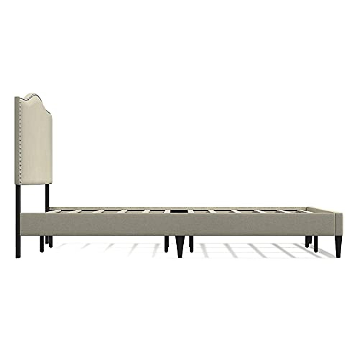 Glenwillow Home Kameli Upholstered Platform Bed Frame/Nailhead Trim Camelback/Mattress Foundation/No Box Spring Needed/Easy Assembly, Beige, California King