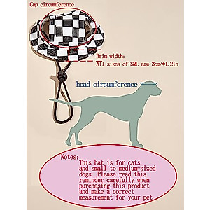 QWINEE Plaid Pattern Dog Hat with Ear Hole Round Brim Dog Puppy Cat Sun Hat Bucket Hat Outdoor Sun Protection Pet Caps for Small Medium Cats Dogs Kitten Black and White S