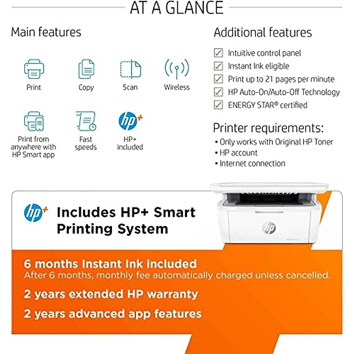 HP Laserjet MFP M140we Wireless All-in-One Monochrome Laser Printer for Home Office, White - Print Copy Scan - 21ppm, 600 x 600 dpi, and Bonus 6 Months Instant Ink, Cbmou Printer_Cable