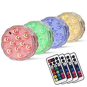 Durawell Color Changing Submersible LED Lights, 13 Colors 4 Modes Battery Powered Underwater LED Lights for Pools Ponds (4 Packs)
