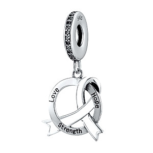 Cancer Ribbon Love Hope Strength 925 Sterling Silver Charms Beads Pendants for Pandora Bracelets & Necklaces Etc