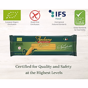 Le Asolane Certified Organic Gluten Free Pasta | Spaghetti | 4 Pack | Authentic Imported Italian Gourmet Pasta from Select Premium Grade Corn Flour | 8.8 oz packages