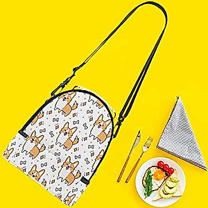 Naanle Cute Corgi Dog Animal Double Decker Insulated Lunch Box Bag Waterproof Leakproof Cooler Thermal Tote Bag Large for Men Women