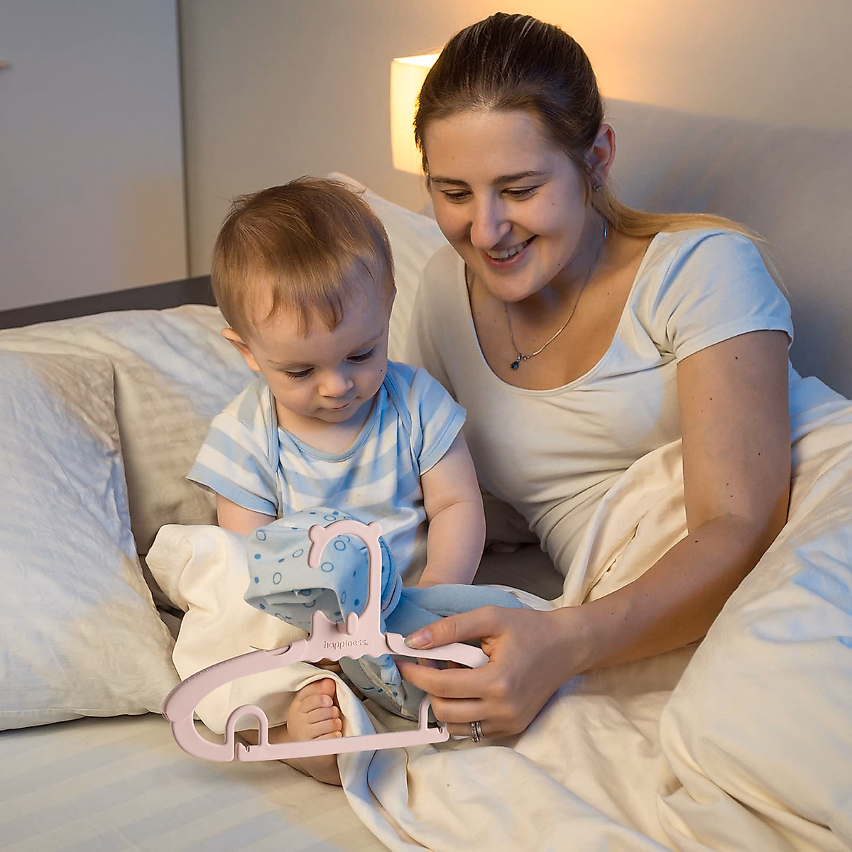 Truelux 10 Pack Baby Hangers for Nursery Closet with 10 Multiple Clips(Blue),Non-Slip Extendable Kids Hangers for Infant Toddler,Space Saving Plastic Childrens Clothes Hangers for Boy Girl