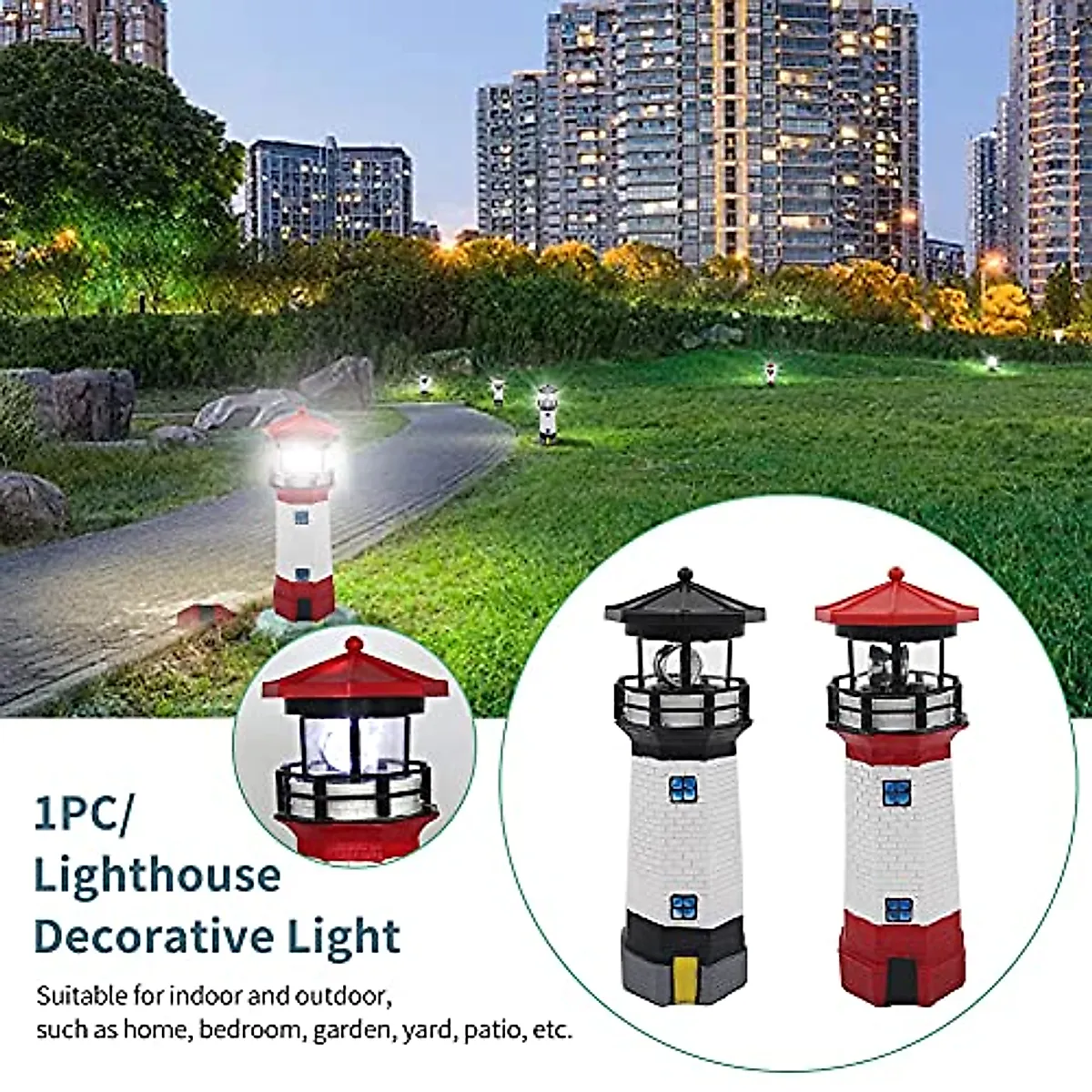 NINEFOX Solar Lighthouse Outdoor Solar Rotating LED Lighthouse Light Waterproof Lighthouse Statue Decorative LED Rotating Lamp for Garden Landscape Outside Yard(Black)
