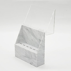 Tweezers Holder Shelf, Dust-proof Tweezer Stand, 6-Hole Acrylic Tweezers Display Stand, Storage Rack Eyelash Extension Tweezers Box with Dust Cover for Salon (White Marble)