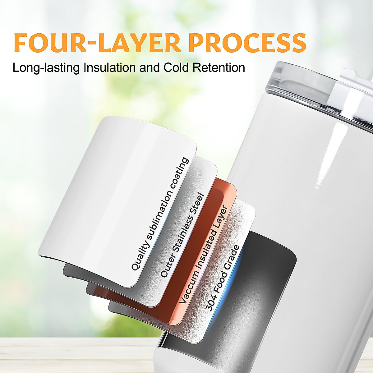 AGH 40 oz Sublimation Tumblers with Handle 4 Pack Stainless Steel Insulated Tumblers Blanks Water Bottle Travel Cups