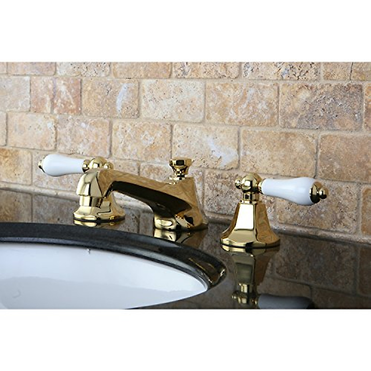Kingston Brass KS4462PL Metropolitan Widespread Lavatory Faucet with Porcelain Lever Handle, Polished Brass, 8-Inch Adjustable Center