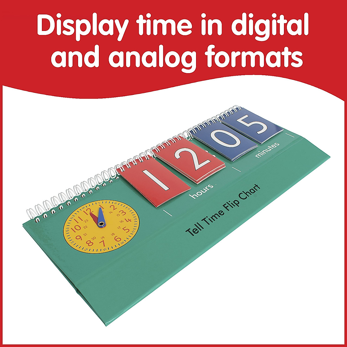 edxeducation Time Flip Chart - Teaching Clock for Kids - Learn to Tell Time with Analog and Digital Clocks