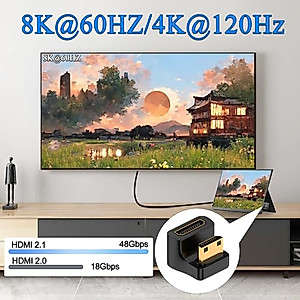 QIANRENON 8K Mini HDMI U Shape Angle Adapter UHD2.1 Mini HDMI Male to Mini HDMI Female 180 Degree Down HD Display Connector, LED Light, for DSLR Portable Camcorder Tablet PC, (Positive)