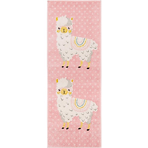Unique Loom Whimsy Kids Collection Area Rug - Llama (Runner 2' 2" x 6' 0", Pink/ Light Blue)
