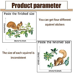 HUANLE 4 Pack Cartoon Squirrel Animal 3D Vinyl Wall Decal Realistic Green Branch Squirrel Playing Art Murals Removable Animal Wall Stickers for Teen Girls Kids Bedroom Bathroom Home Cabinet Decor