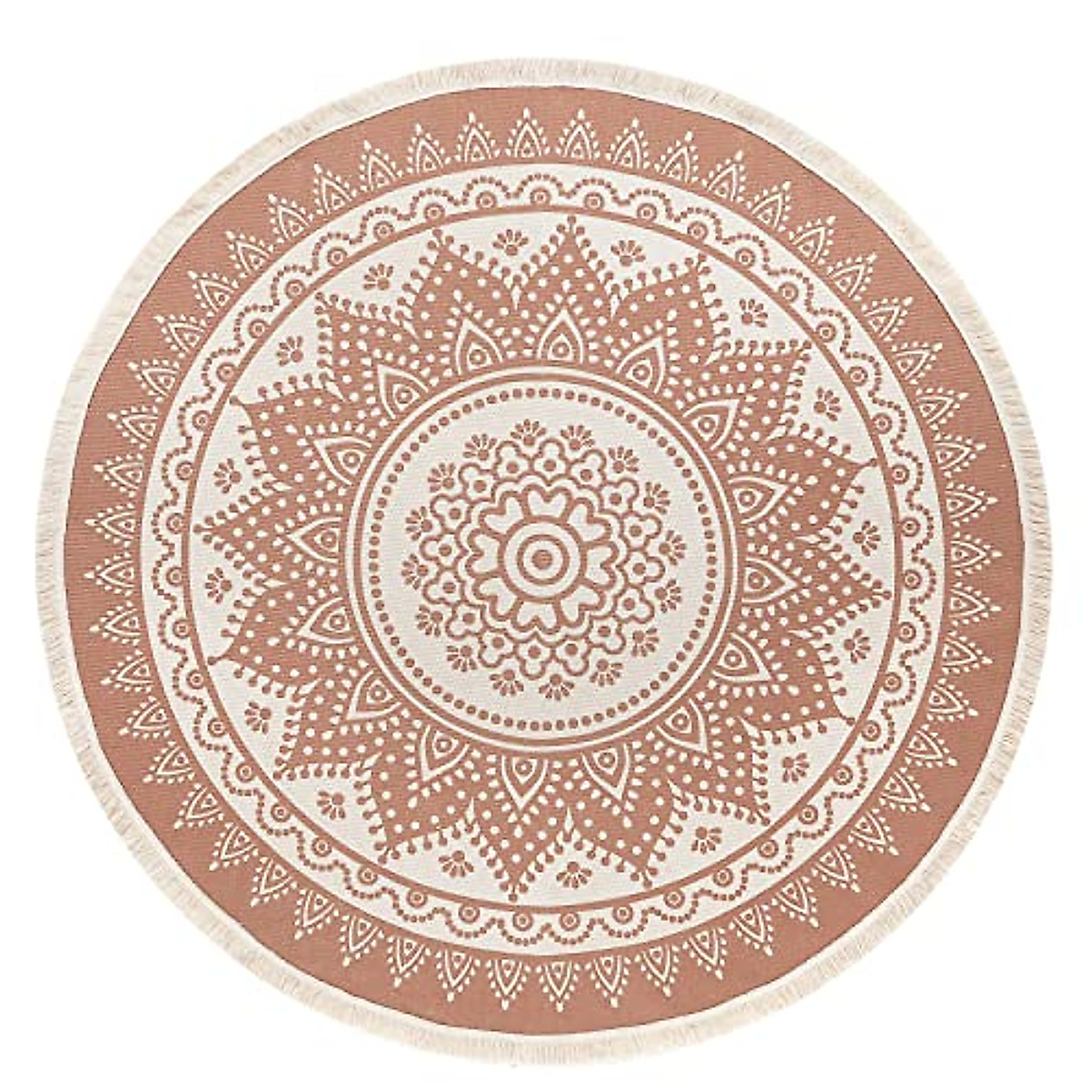 SHACOS 4 Ft Round Rug Boho Mandala Woven Cotton Area Rug Washable Chic Decorative Circle Rug with Tassels for Living Room Bedroom Kids Room (4 ft, Peacock Flower)