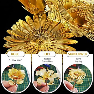 Microworld 3D Metal Puzzle, Romantic Golden Flower Metal Models Kits, DIY Gift 3D Puzzle for Adults, Beginner Assembly Puzzle, Home Decor Art Craft Unique Gifts for Her…