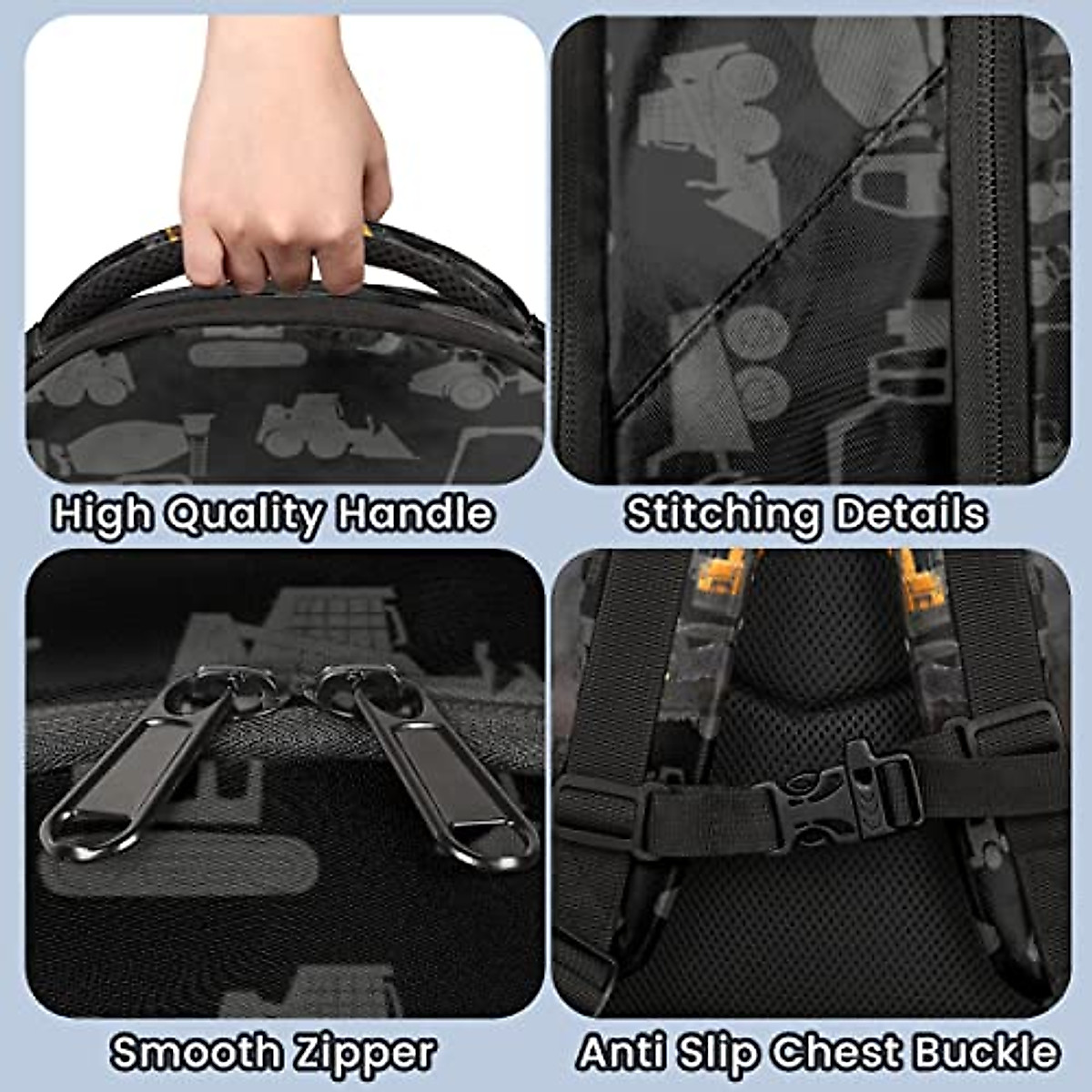 OMFUNS Excavator Truck Custom Name School Backpack for Boy Girl Teen Cool Car Personalized Student Bookbag for Primary Junior College Customized Laptop Backpack for Men Women