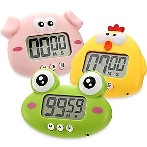 DEAYOU 3-Pack Digital Kitchen Timer, Small Electronic Timers for Cooking, Magnetic Cute Timer Clock with Stand for Kid, Teacher, Senior, Exercise, Study, Baking, Big Digits, Loud Alarm, Count Up Down