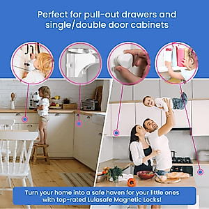 Lulasafe Magnetic Cabinet Locks – 10 Pack Baby Proof Cupboard Safety Latches – Adhesive, for Cabinets & Drawers - Easy Installation No Drilling or Tools Required