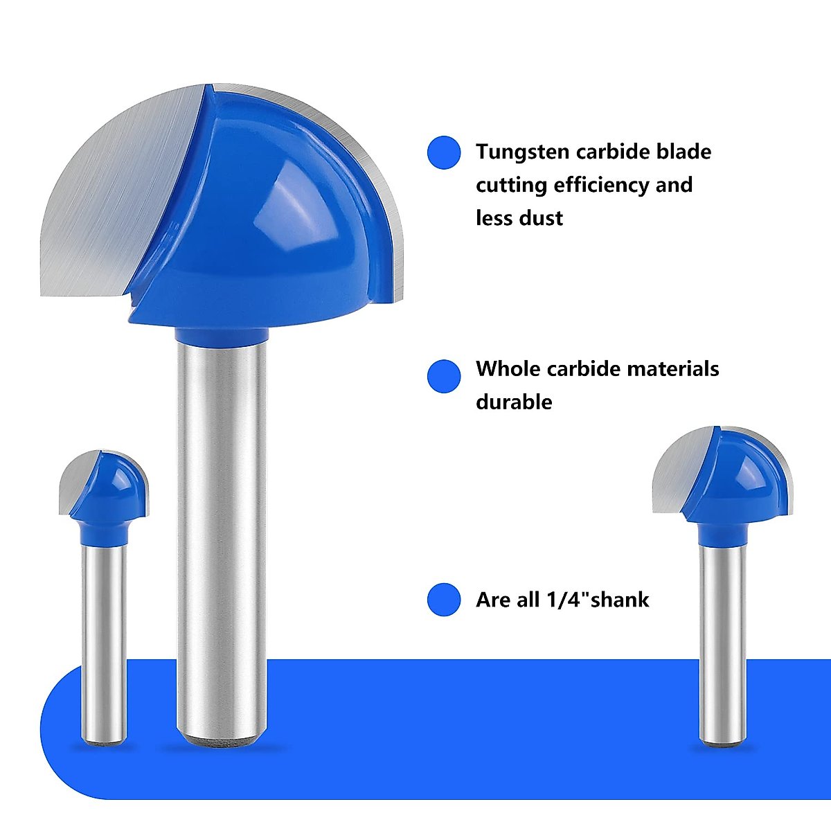 Cove Box Router Bit Set ,Newdeli 8Pcs 1/4 Inch Shank Round Nose Router Bit-1/4" 5/16" 3/8" 1/2" 5/8" 3/4" 7/8" 1" Cutting Diameter, Solid Carbide Double Flute Cove Box Round Nose Woodworking Tool