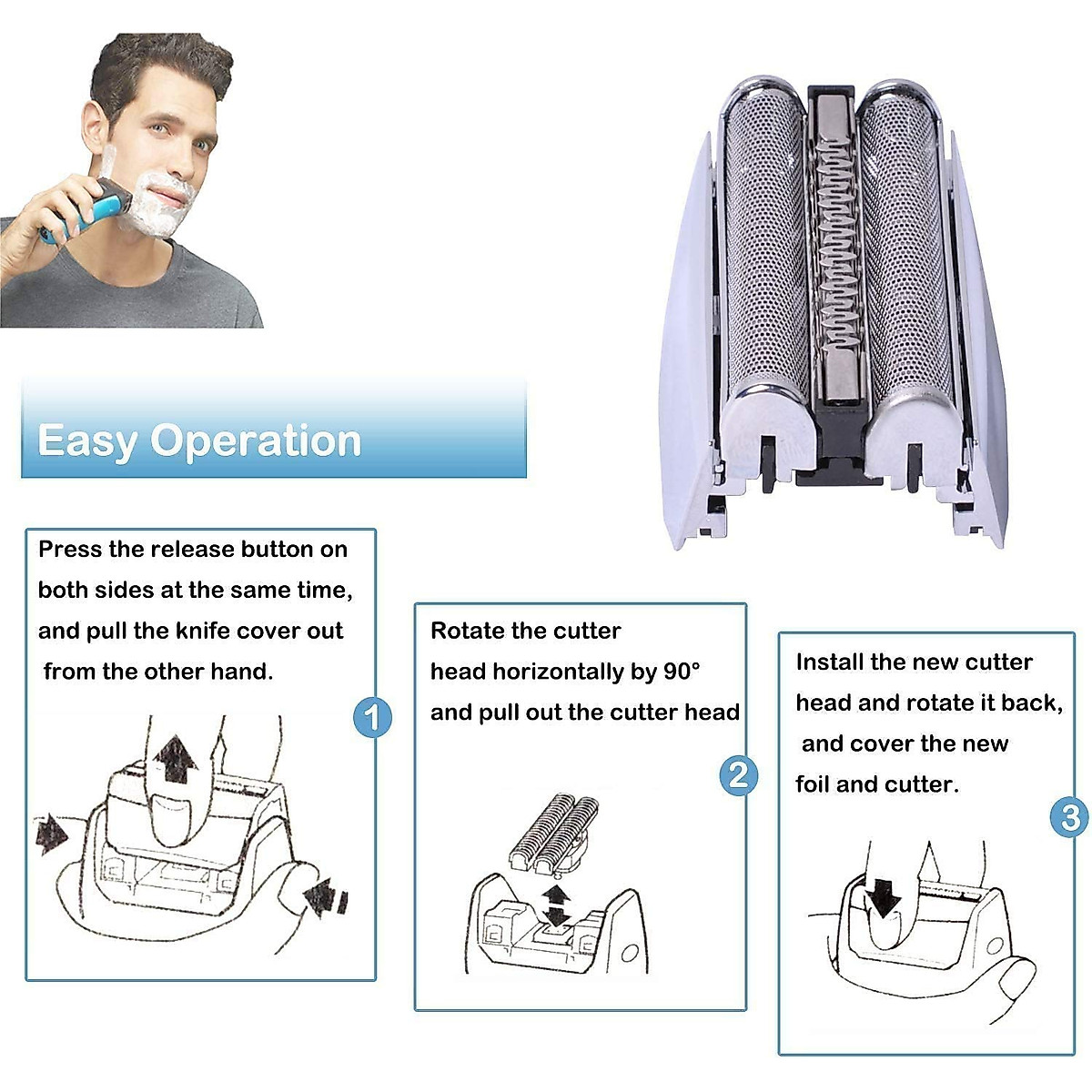 Ultra-sharp Replacement Foil and Cutter Cartridge for Braun 70S Series 7 Shavers Silver