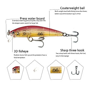 WANBY Proven Explosive Color Special Minnow Swimbait Vibrating Jigging Freshwater Saltwater Fishing Lures with Hook Fishing Tackle for Trout Bass Salmon