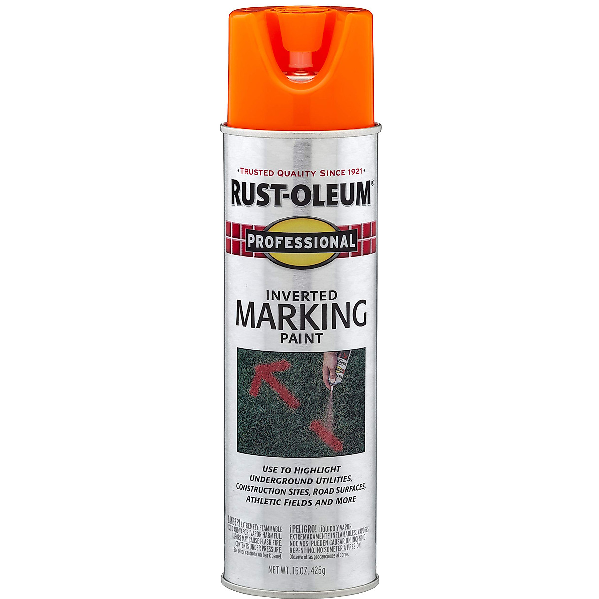 Rust-Oleum 2554 Professional Inverted Marking Spray Paint, Fluorescent Orange, 15-Ounce