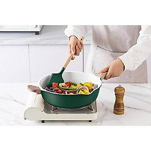 Country Kitchen Pots and Pans Set Nonstick, Cast Aluminum Kitchen Cookware Set with Utensils, 14 Pcs Non Stick Cooking Set w/Frying Pans & Saucepans, Sage