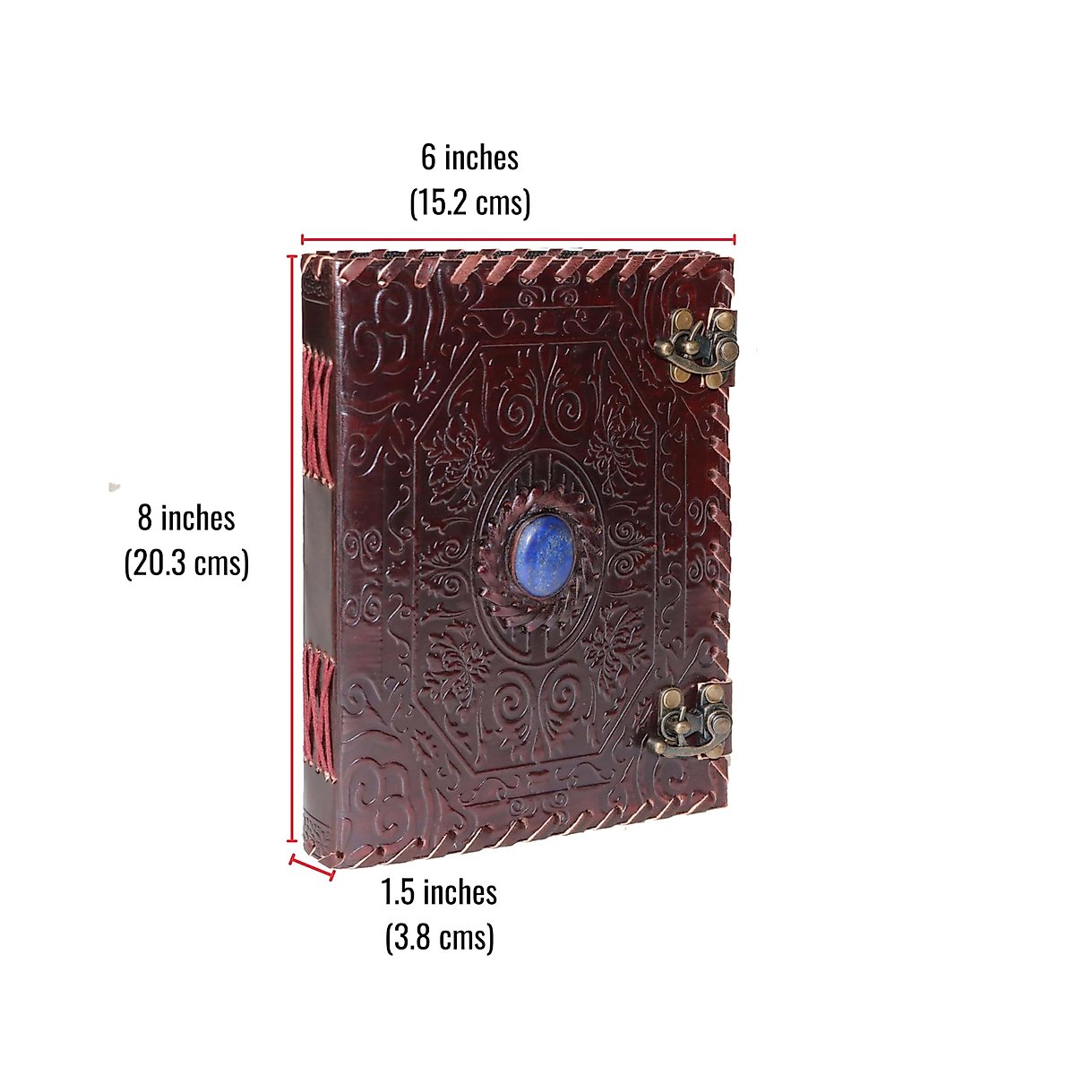 8" Leather Journal with string closure & stone Writing Pad Blank Notebook Handmade Notepad For Men & Women Unlined Paper Art Sketchbook Travel Diary To Write Book Of Shadows Refillable Grimoire Large