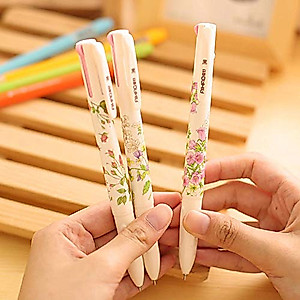 Shulaner Multi Colored Ballpoint Pens 0.5mm 4 Color Ink in One Ballpoint Pen Pure and Fresh Flower Pens Pack of 12