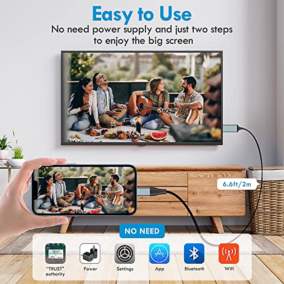lulaven HDMI Cable for iPhone to TV, Lighting to HDMI Adapter Connector Compatible with iPhone14, 13, 12, 11 & YouTube TV Output with 1080P HD Display, Just Plug and Play (6.6FT, Grey)