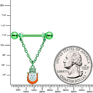 Body Candy 14G Womens Nipplerings Piercing Green Plated Steel 2Pc Leprechaun Dangle Nipple Ring Set 9/16"