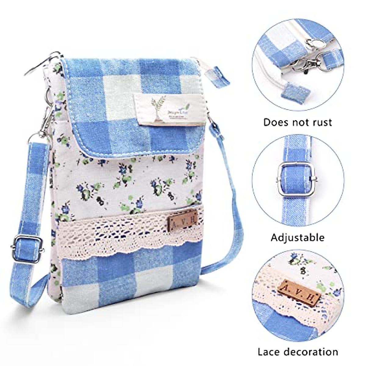 LassZone 5 Pockets Canvas Crossbody Bag Purse for Women Summer Beach Bag Shoulder Bags Phone Bag Travel Bag Pouch Bags