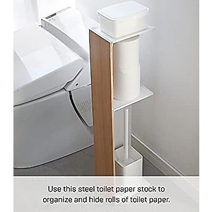 Yamazaki Supplies Home Organizer-Slim Bathroom Storage Shelves | Steel + Wood | Toilet Paper Stocker, One Size, Ash