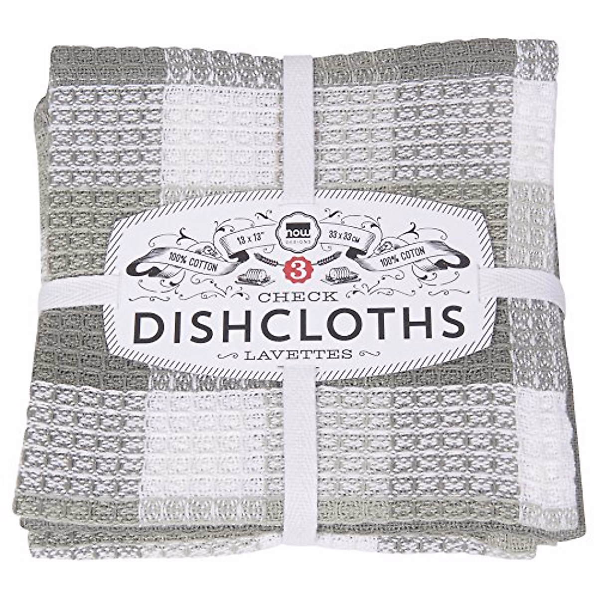 Now Designs Check Dishcloth Set, London Gray