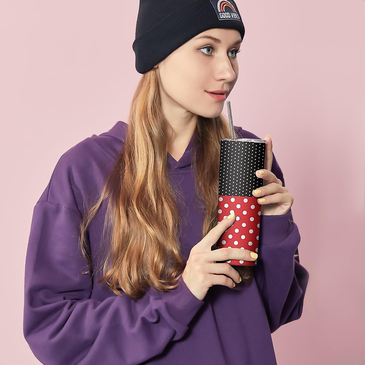 thmasamwr Cute Mouse Skinny Tumbler With Straw and Lid, Stainless Steel 20oz Insulated Coffee Travel Mug, Cartoon Mouse Gifts Cups for Women and Girls