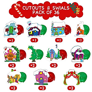 44Pcs Whoville Christmas Decorations Hanging Swirls, Welcome to Whoville Christmas Hanging Decorations for Whoville Decorations, Whoville Christmas Village Swirls, Christmas Party Decorations