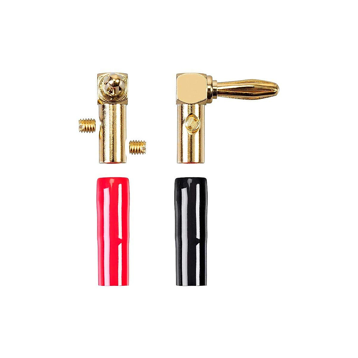 Monoprice 10 Pair Right Angle 24k Gold Plated Banana Speaker Wire Cable Screw Plug Connectors (121915) Black/Red