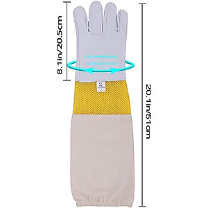 Beekeeping Gloves Bee Keeper Gloves - Premium Goatskin Leather Beekeeper Gloves with Protective Ventilated Long Canvas Sleeves & Elastic Cuffs for Beginner, Professional Beekeeping Supplies,Large