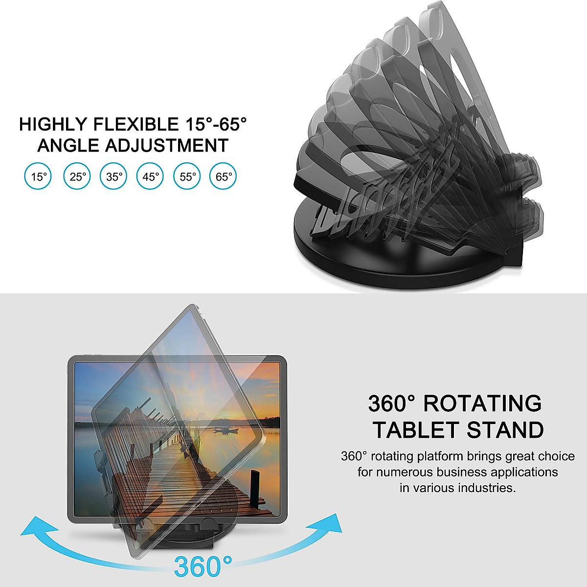AboveTEK Tablet Stand, 360° Rotating Commercial iPad Stand, Swivel Design for Store Retail Office Bedside Showcase Reception Kitchen Home