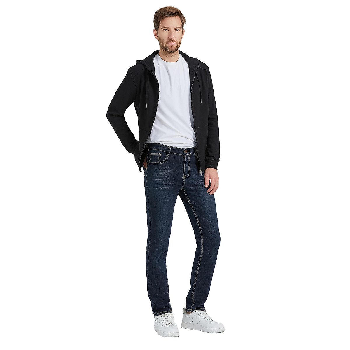 cocoFleur Men's Fashion Sweatshirt Cotton Comfy Hooded Sweatshirt With Pocket Soft Hoodie Sweatshirts For Men Full Zip Black