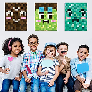 9 Pieces Pixel Mine Posters 8 x10 Inches Painted Gaming Wall Decor Teen Room Decor Art Pixel Mine Party Supplies Mining Fun Wall Art Kitchen Wall Decor for Boys, Kids Bedroom, Game Room, Playroom