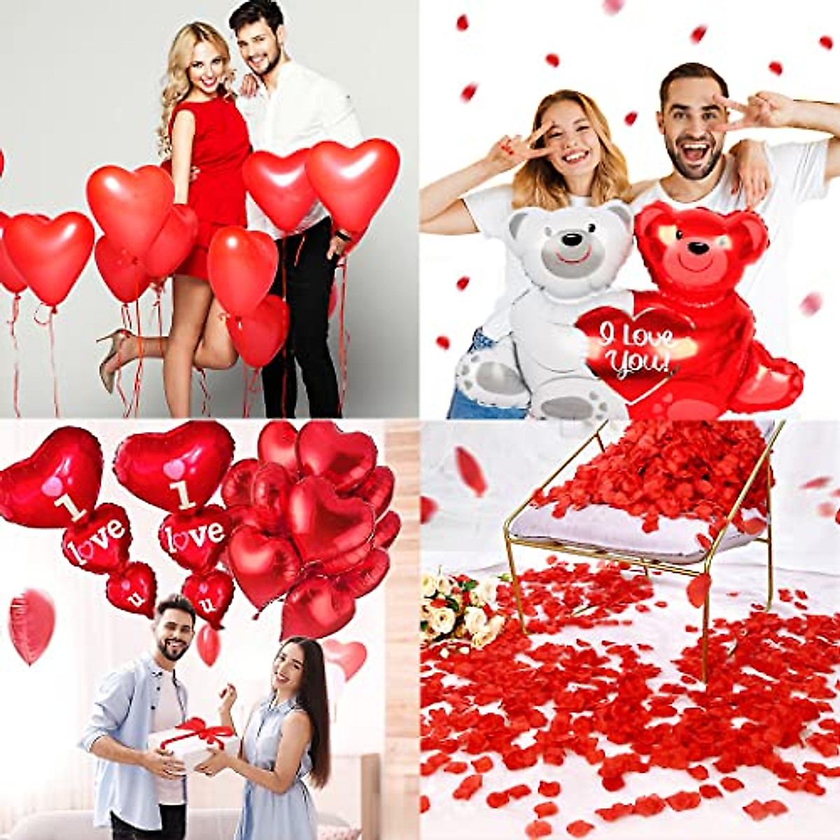I Love You Balloons, Red Heart Balloons for Valentines Day Decor, Big 40 In Teddy Bear, 1000 Red Rose Petals Wedding Flower for Anniversary Romantic Decorations Special Night, Valentines Day Balloons