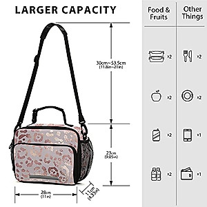Rose Gold Leopard Print Lunch Box for Girls Cute Lunch Bags for Women Cooler Bag Reusable Lunch Tote Bag Insulated Shoulder Bag for Work School Picnic