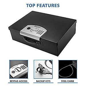 Barska Portable Digital Keypad Lock Box – Secure Travel Safe for Valuables, Steel Construction, Removable Tethering Cable, Backup Keys & Batteries Included