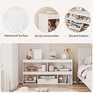 IDEALHOUSE Toy Storage Organizer 5 Cubes Kids Bookshelf with Drawer Wooden Storage Cabinet Playhouse Shelves Cabinet for Boys Girls Toy Bookcase Playroom, Classroom, Nursery, Kids Room