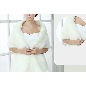 Mydio Faux Fur Shawl Wrap Stole Cape，Shawl Wrap Faux Fur Scarf Stoles for Wedding Dresses (White)