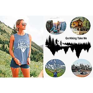 Summer Travel Camping Adventure Tops for Women Casual Girls Trip Mountain Natural Scenery Bear Graphic Tank Tops Cotton Sleeveless Loose Fit Plus Size Top Shirts Blue,XL