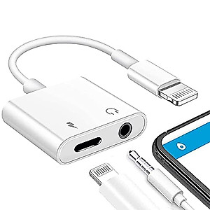 Apple MFi Certified Lightning to 3.5mm Headphones Dongle Jack Adapter for iPhone,2 in 1 Charger and Aux Audio Splitter Adapter Compatible with iPhone 8 11 12 X XR XS Support All iOS System
