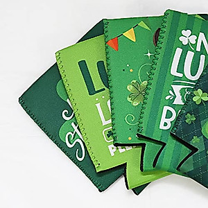 12PCS St. Patrick's Day Can Coolers Sleeves - Irish Shamrock Clover Beer Beverage Party Supplies Decorations Favors