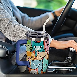 Cats Pattern 40 Oz Stainless Steel Cup Travel Tumbler with Handle and Straw Lightweight Coffee Mug for Home Office