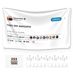 xiheer Kanye Tapestry Tweet flags, naps are awesome with Installation tool, Funny Flags for Room College University Dorm Guys Rapper wall Decorations meme Gift, 3x5 Ft